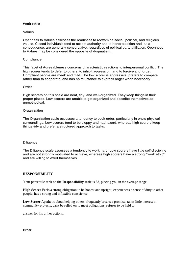 Work Ethics & Problem Solving - Sample Profile | PDF | Leadership ...