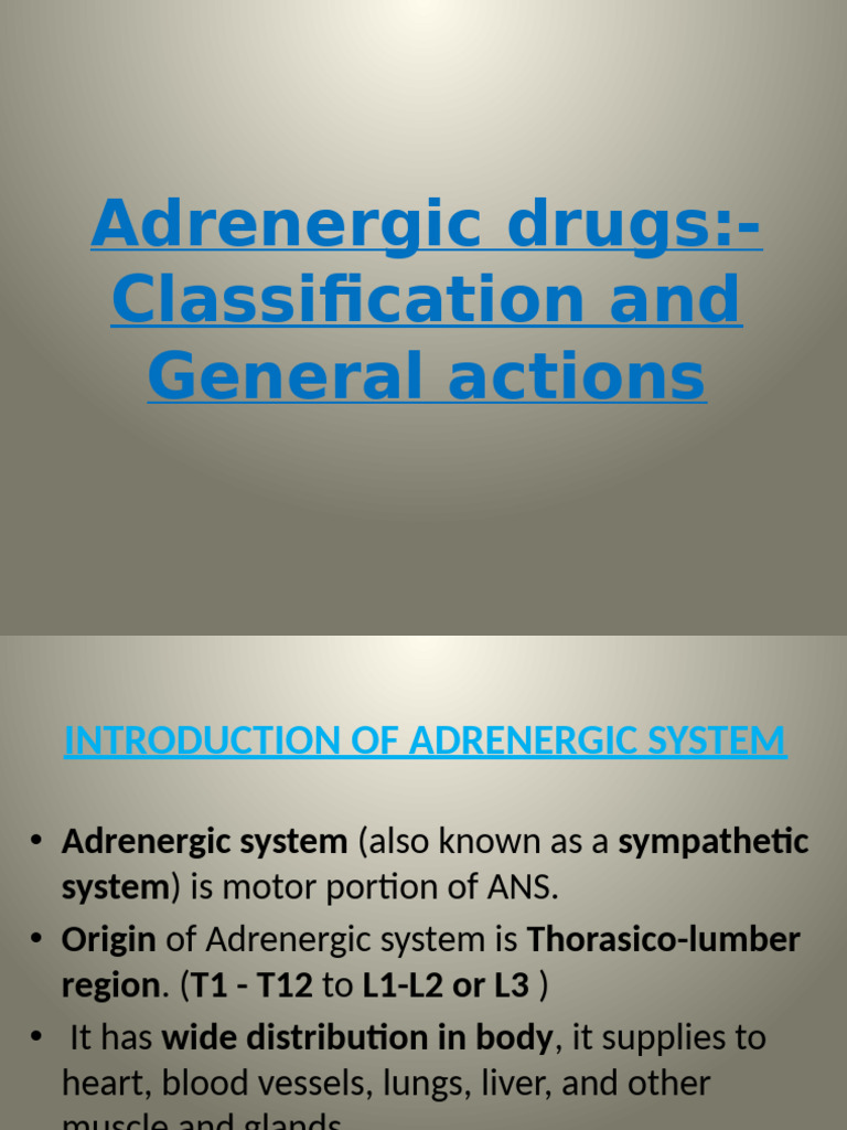 Adrenergic Drugs: Classification & Actions | PDF | Vasodilation | Blood ...