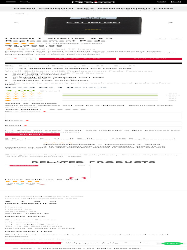 Uwell Caliburn AK2 Replacement Pods - India Vape… | PDF
