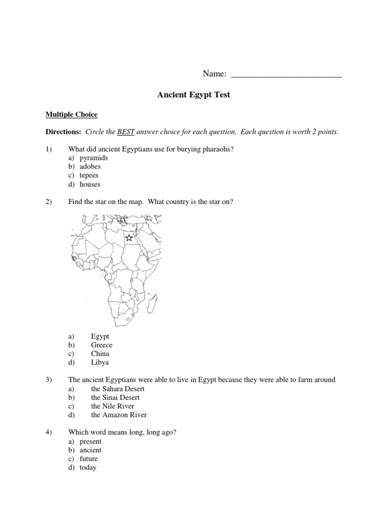 Egypt Test | PDF | Egypt | Ancient Egypt