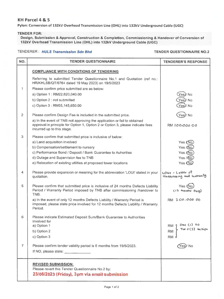 Tender Questionnaire No.2 | PDF