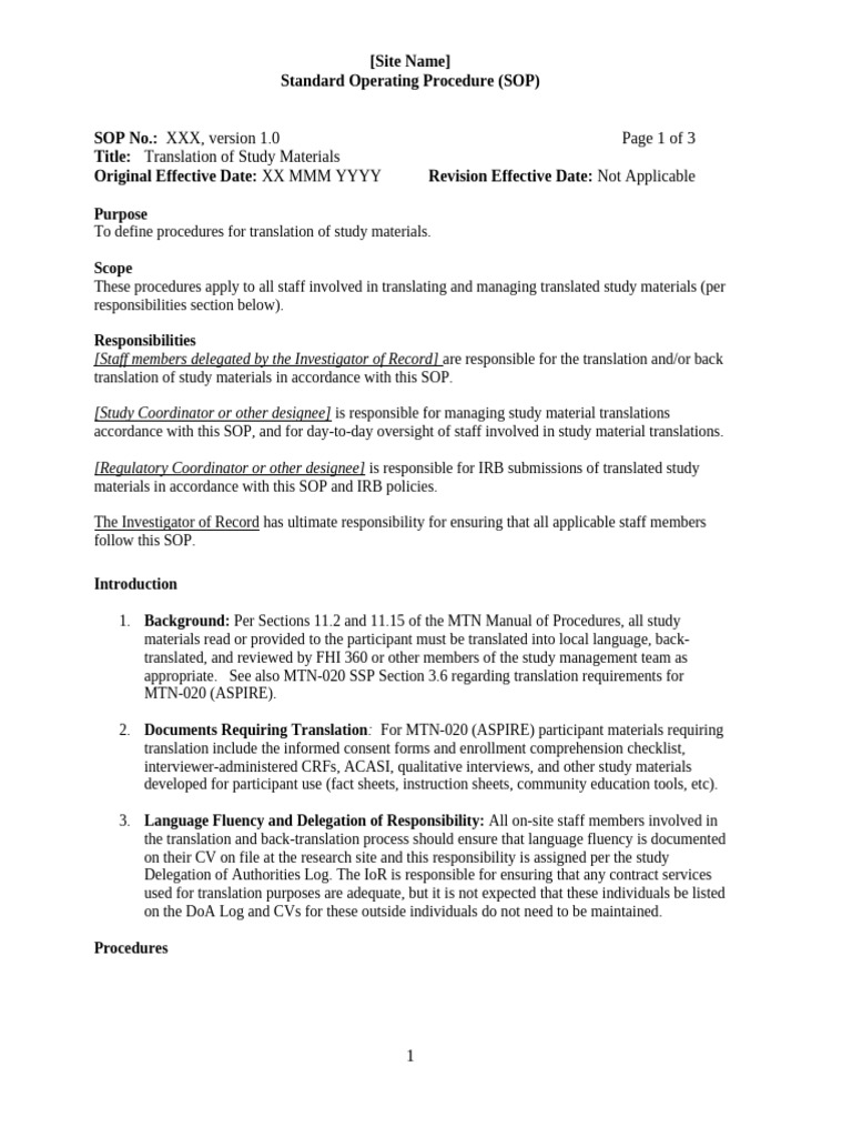 SOP for Translating Study Materials | PDF