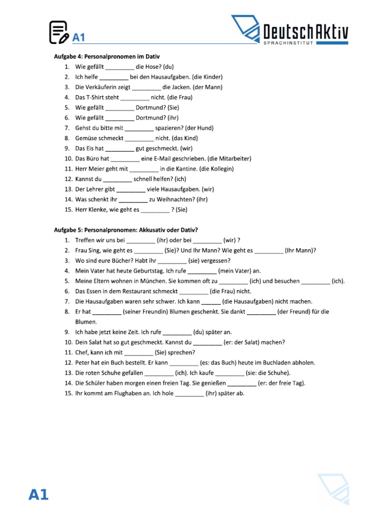 Personalpronomen Dativ | PDF