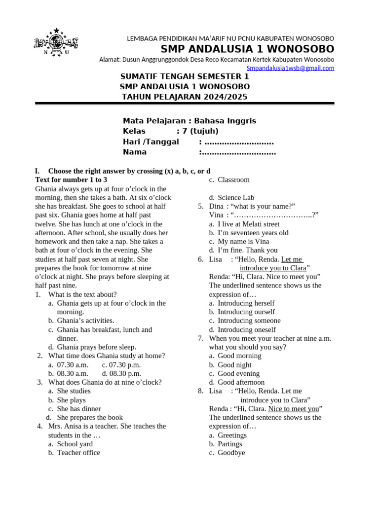 PTS BAHASA INGGRIS Kelas 7 | PDF | Food And Drink Preparation | Cuisine