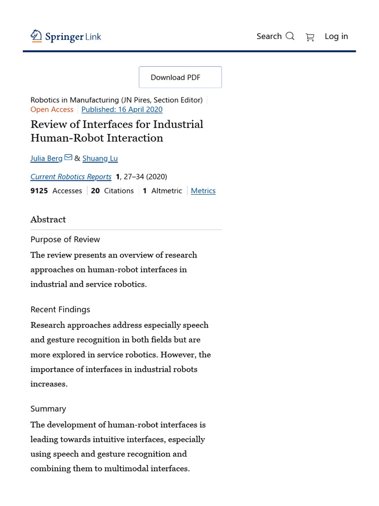 Industrial Human-Robot Interfaces | PDF | Computing | Robotics