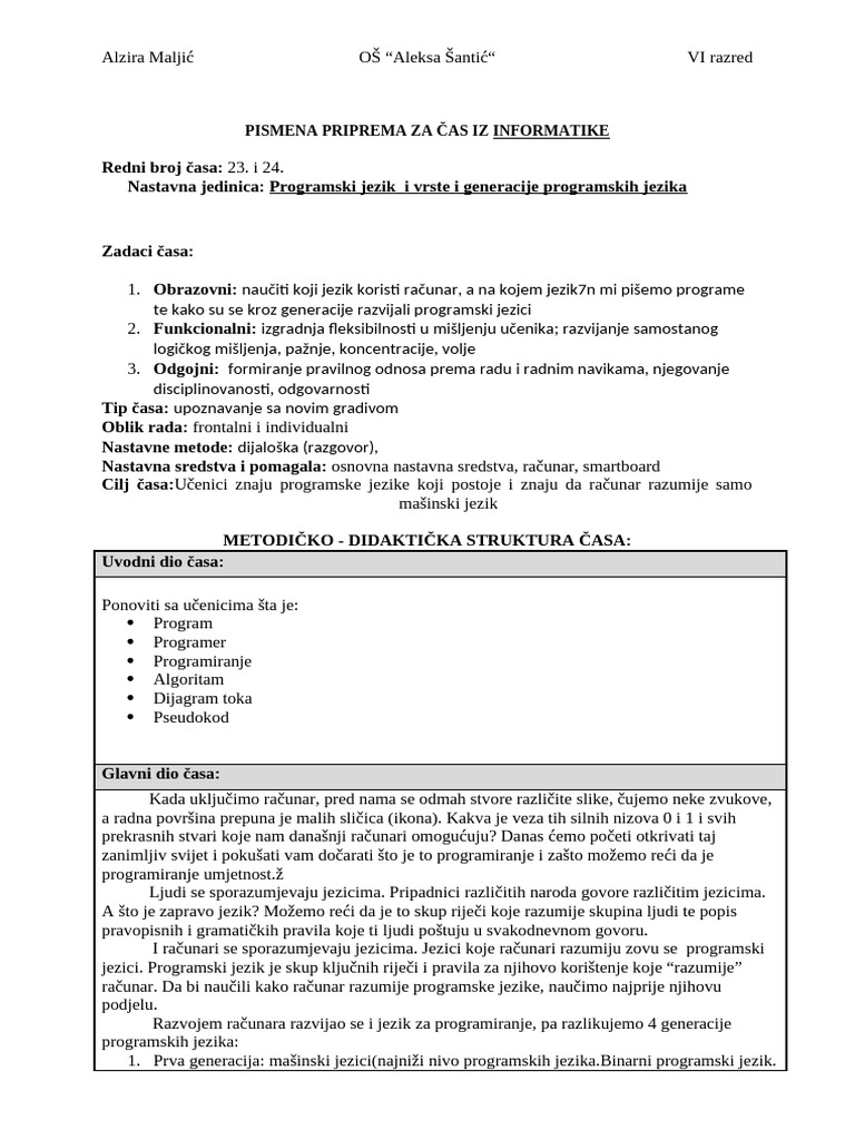 Priprema VI23 I 24 | PDF