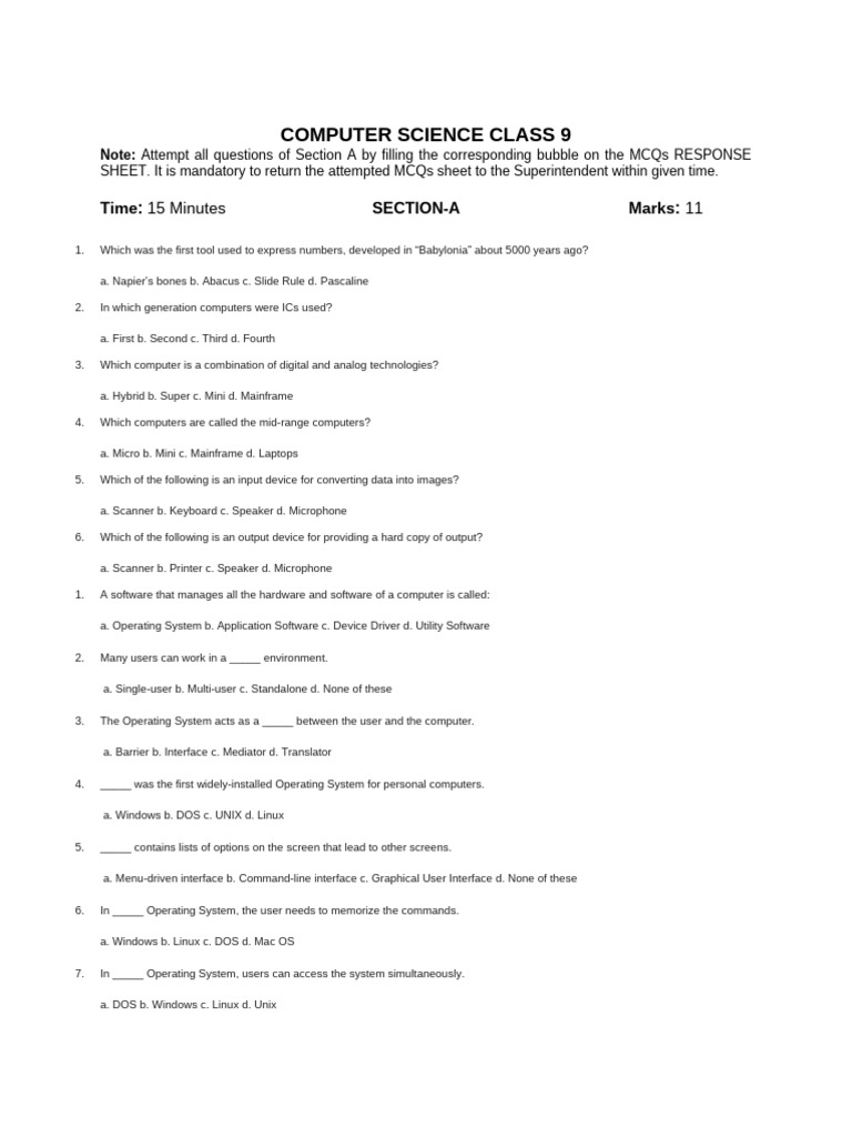 class 8th MCQs | PDF | Operating System | Input/Output