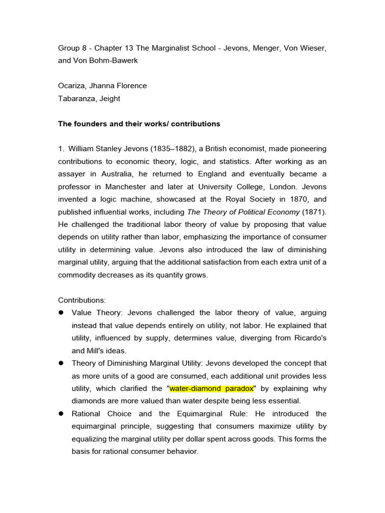 Marginalist Economics Pioneers | PDF | Marginal Utility | Utility