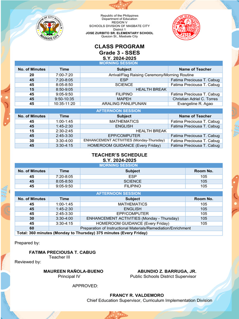 Grade 3 Class Program 2024-2025 | PDF | Philippines | Schools