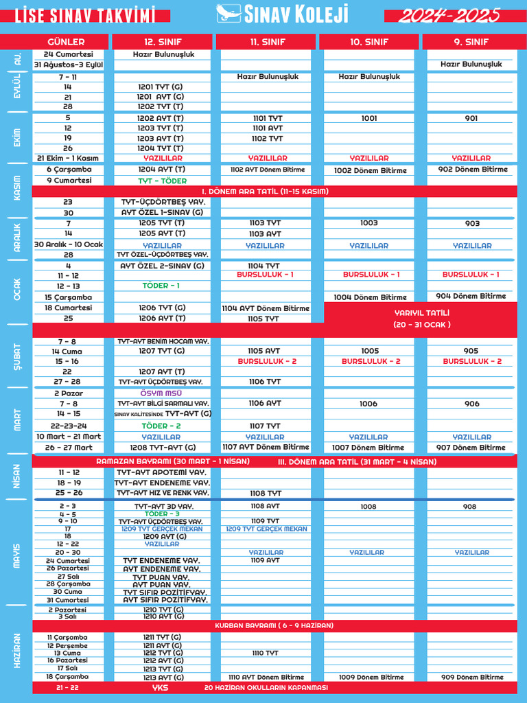 2024 2025 Sinav Karma Deneme Takvimi Son | PDF