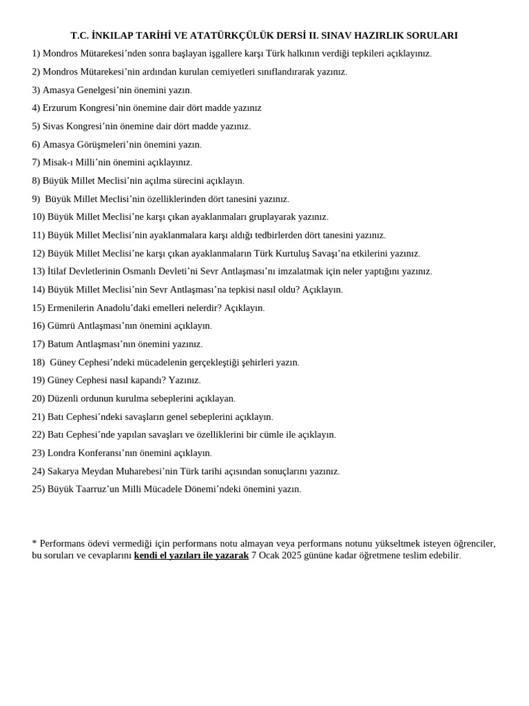 İnk - Tar. Haz. 2. Sınav | PDF