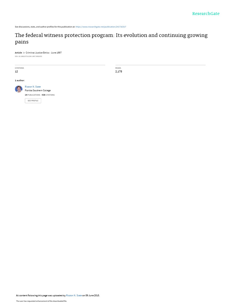 The Federal Witness Protection Program Its Evoluti | PDF | Copyright ...