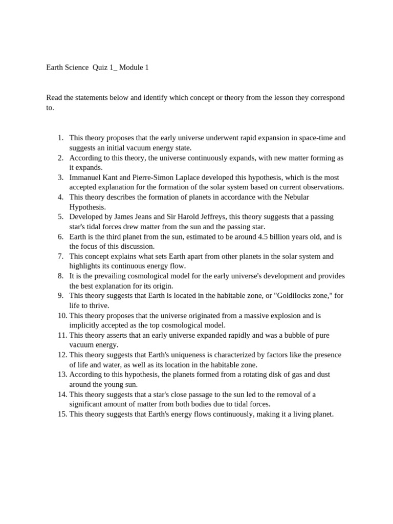 Earth Science Quiz 1 and Activity | PDF | Earth | Universe