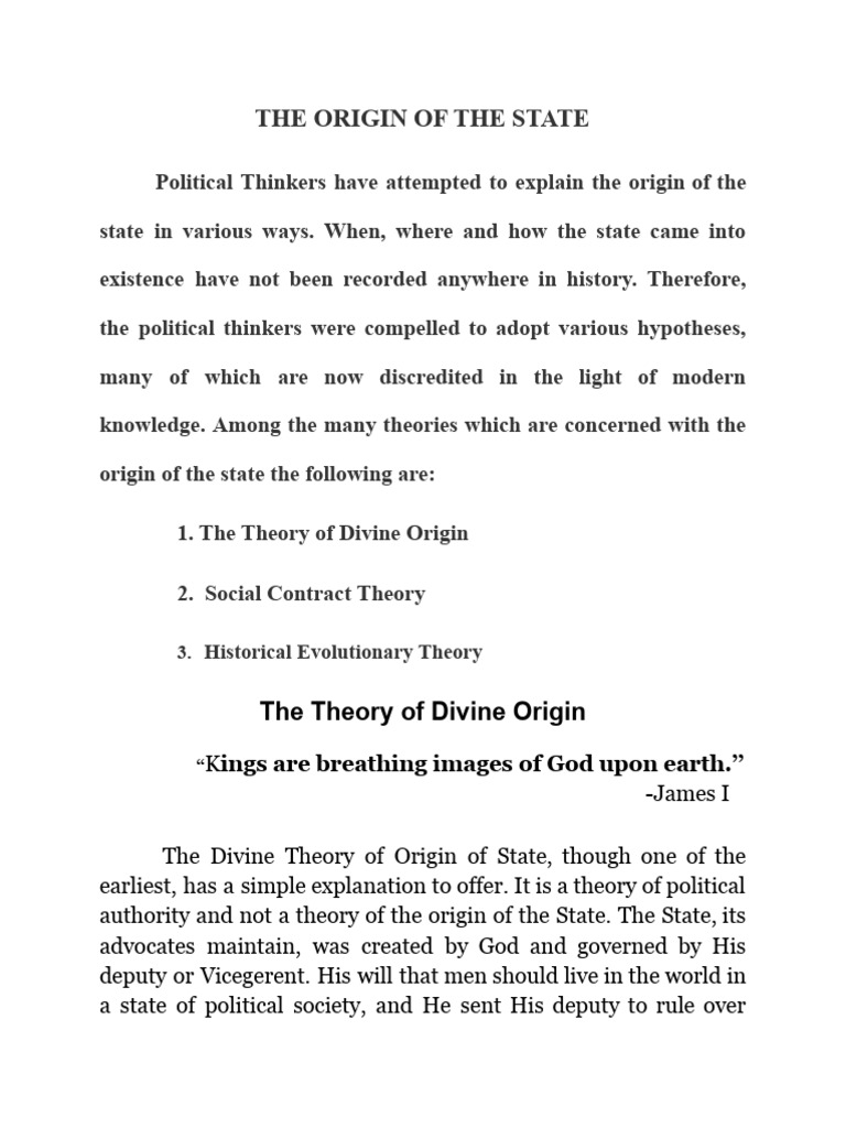 Theories of Origin of State | PDF | Social Contract | Sovereignty