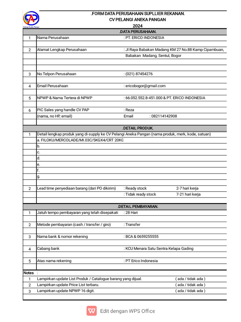 Bagi Form Data Perusahaan Supplier Rekanan 1 | PDF