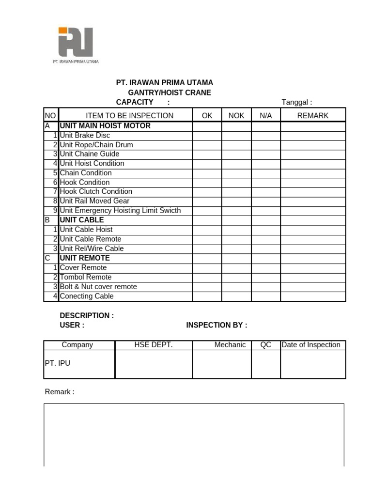 Gantry Crane Inspection | PDF