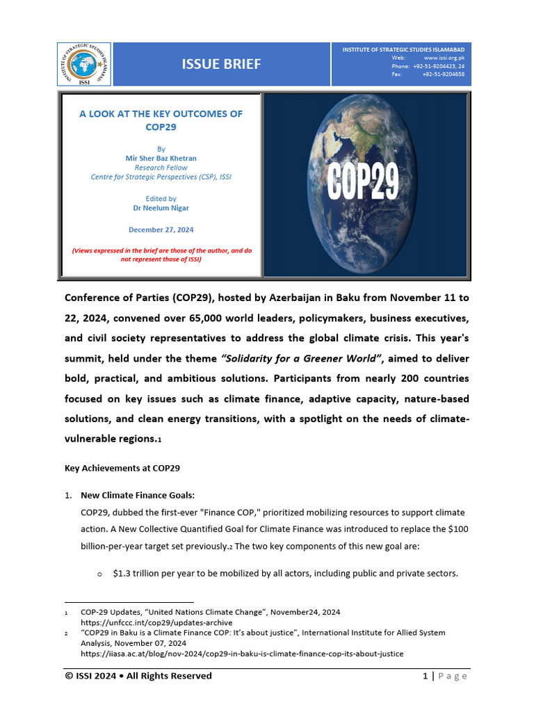 A Look at The Key Outcomes of COP29 | PDF | Climate Change Mitigation ...