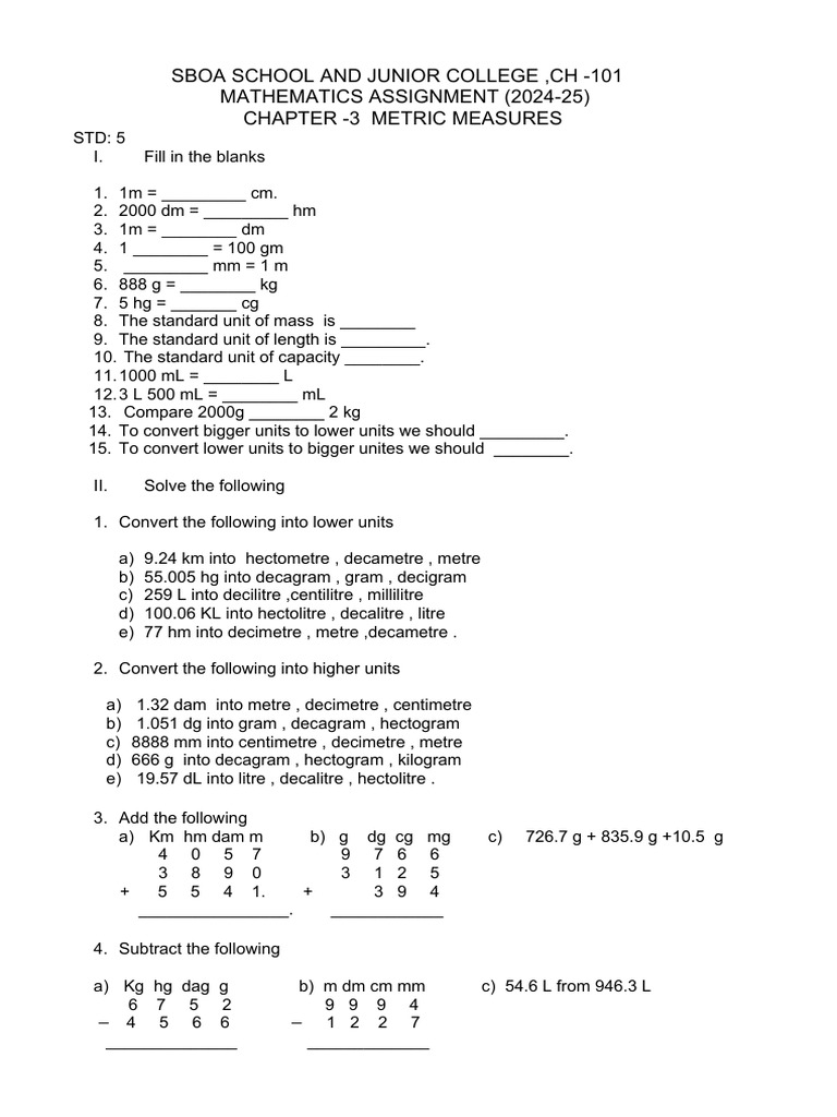 STD 5 CH 3 Metric Measures | PDF | Litre | Quantity