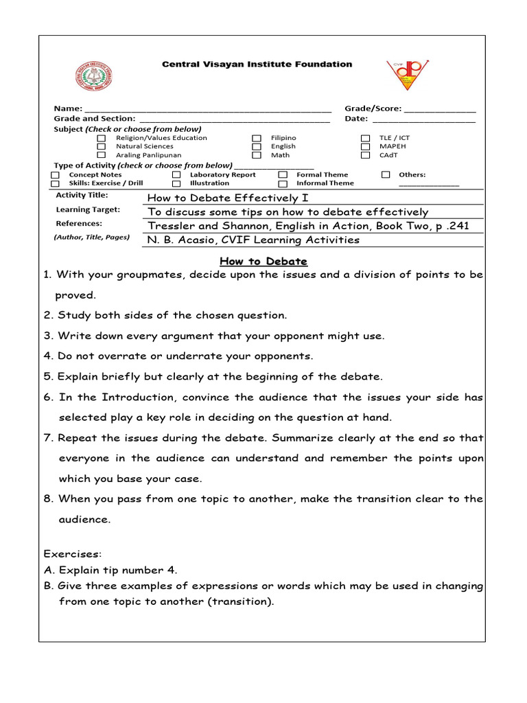 English 10 Q2 How To Debate Effectively I II | PDF | Cognition