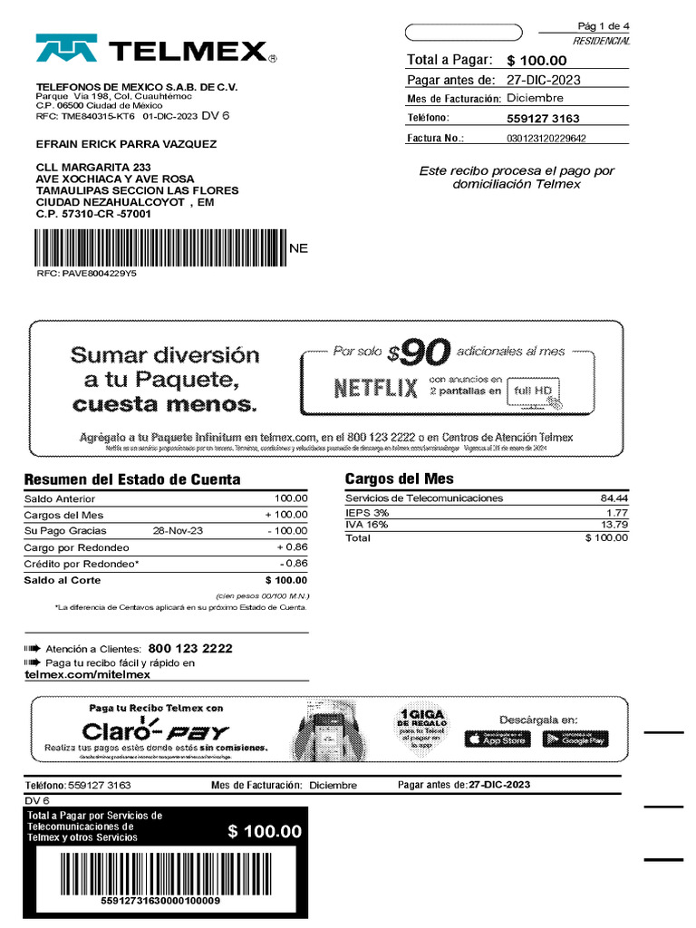 Recibo Telmex | PDF