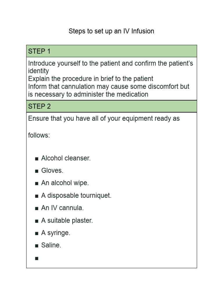 IV Infusion Setup Guide | PDF