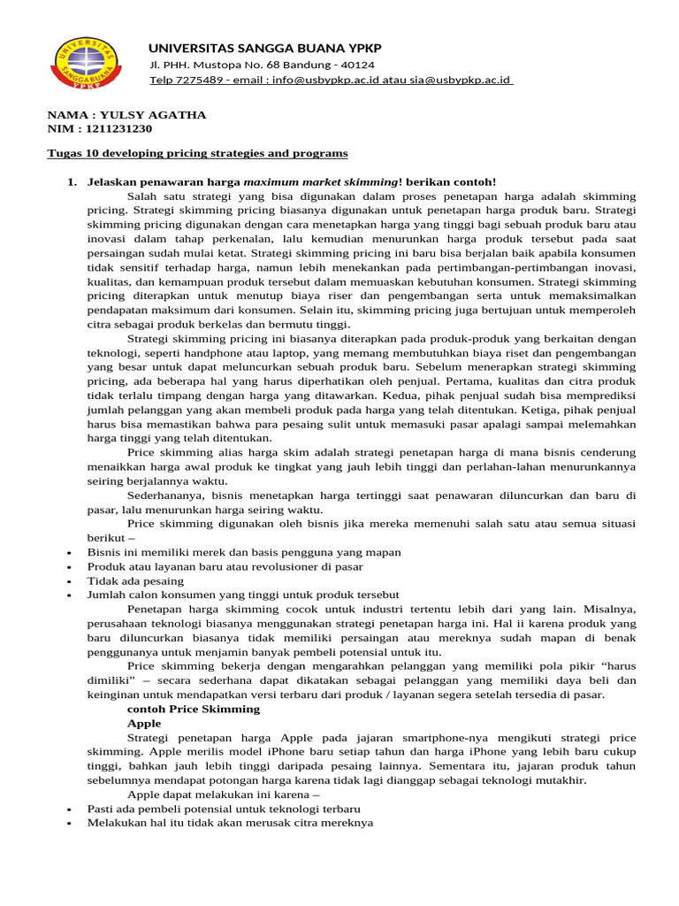 Tugas 10 Developing Pricing Strategies and Programs | PDF