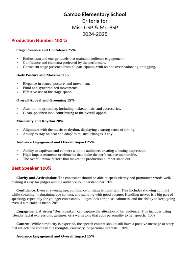 Criteria For Mr. BSP and Miss GSP 2024-2025 | PDF | Body Language ...