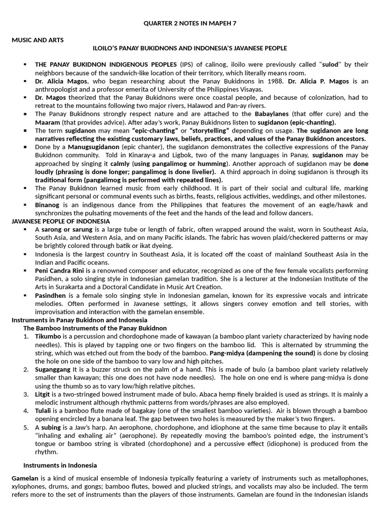 Mapeh 7 Notes 2ND Quarter | PDF