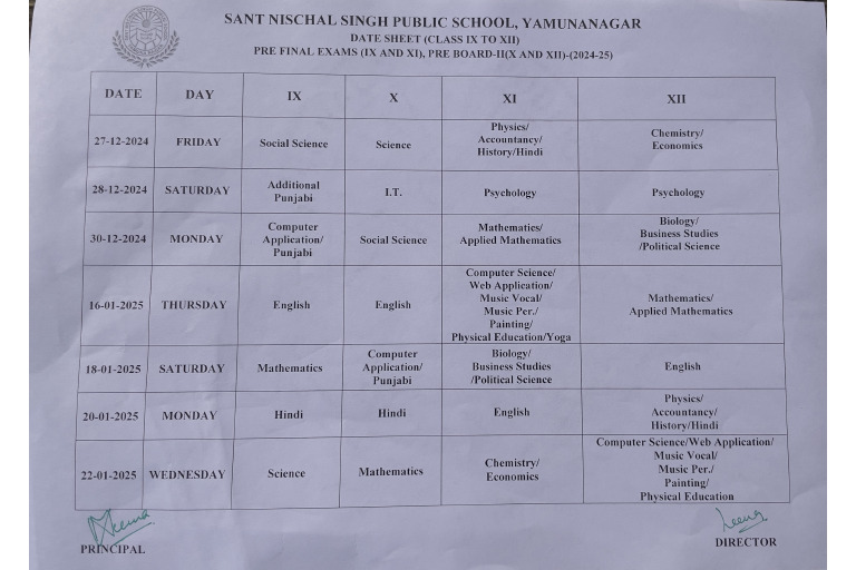Date Sheet Pre Board - 2 and Pre Finals | PDF