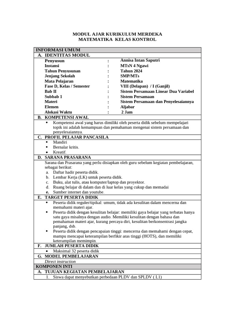Modul Pembelajaran Direct Instruction | PDF
