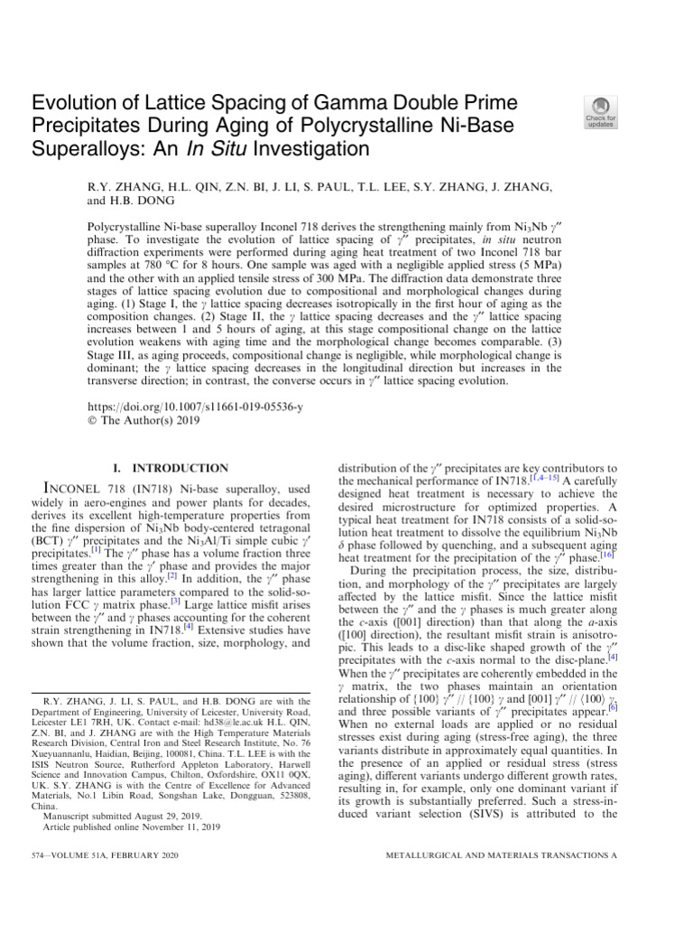 Evolution of Lattice Spacing of Gamma Double Prime Precipitates During ...