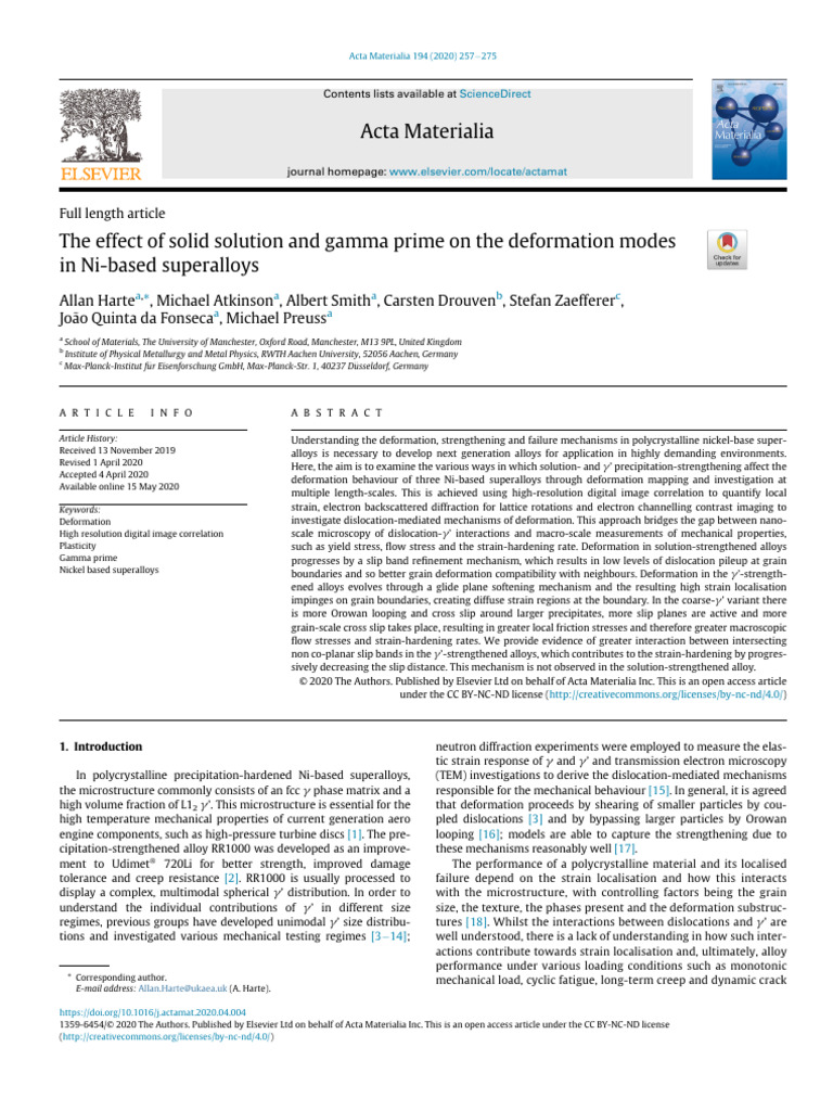 The Effect of Solid Solution and Gamma Prime On The Deformation Modes ...