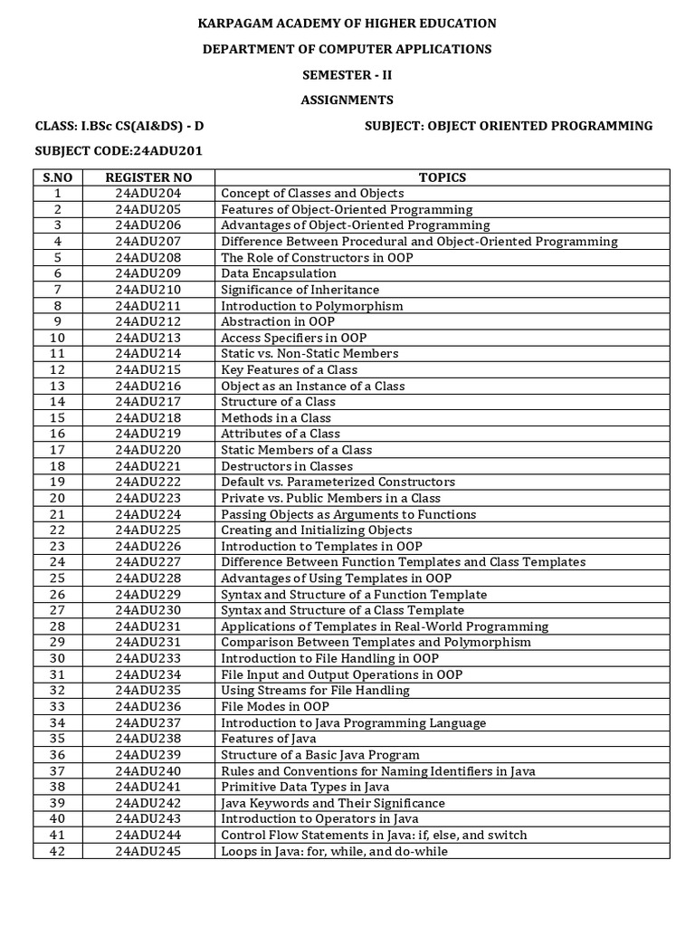 Oops Assignment Pdf Class Computer Programming Object Oriented Programming
