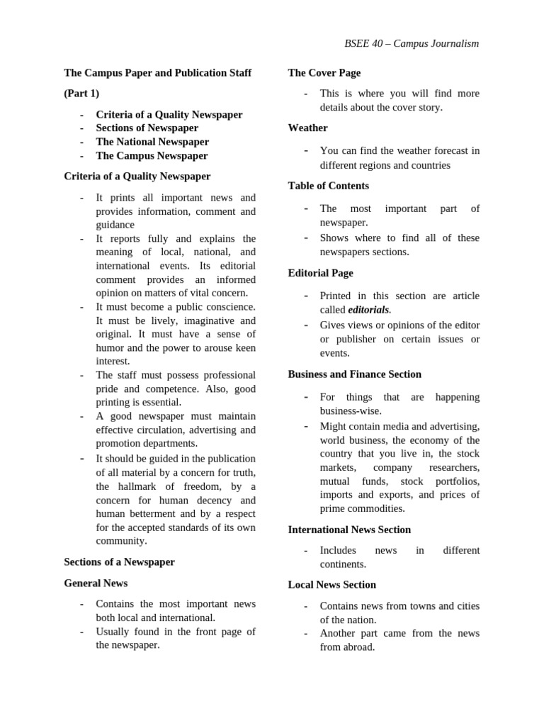 Lesson 2 Part 1 The Campus Paper and Publication Staff | PDF ...