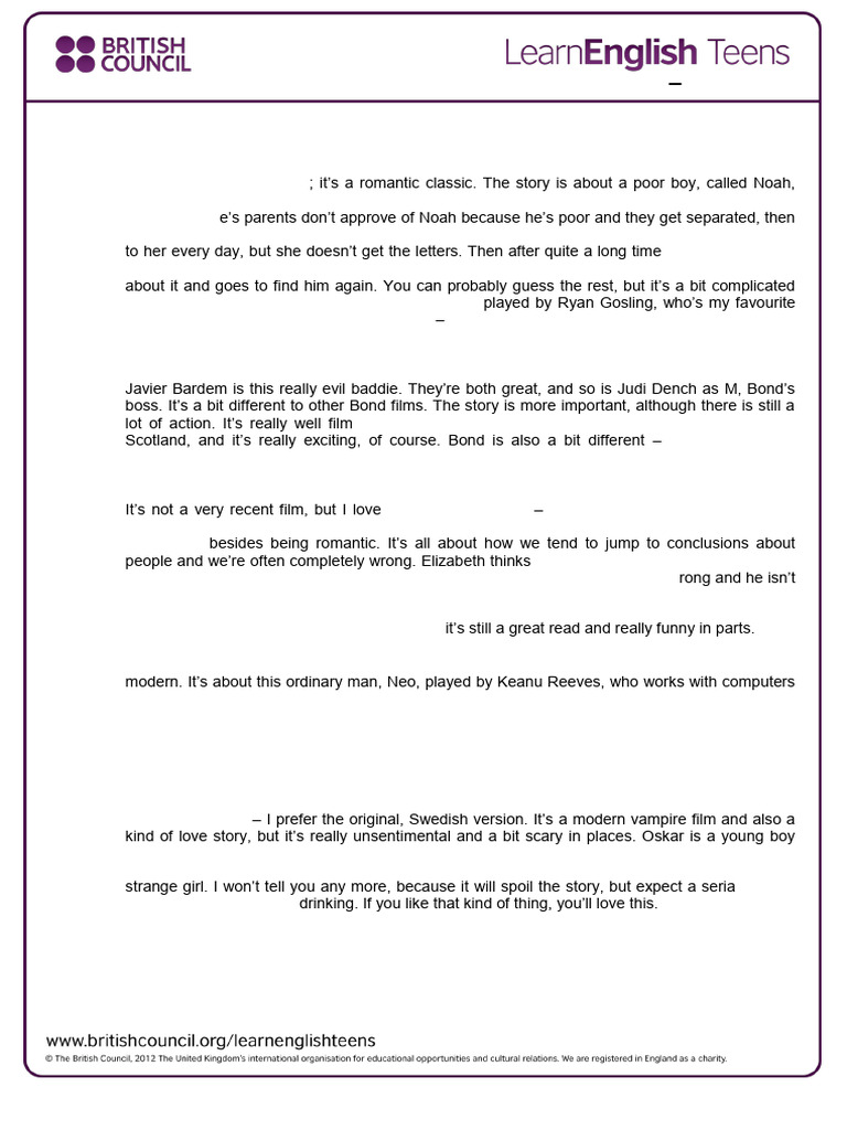 My Favourite Film - Transcript 1 | PDF