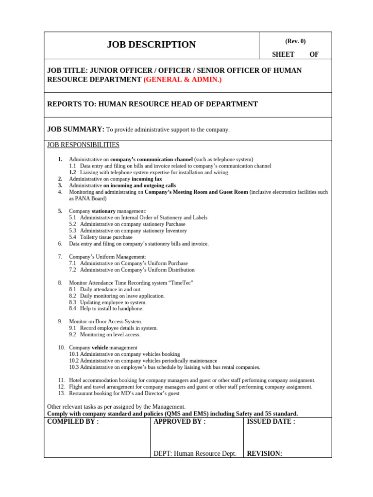 Job Description Form | PDF