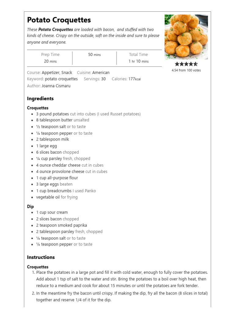 Recipe_Potato_Croquettes | PDF | Nutrition Facts Label | Teaspoon