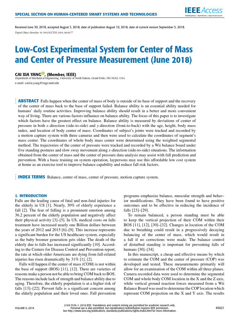 Low-Cost Experimental System For Center of Mass and Center of Pressure ...