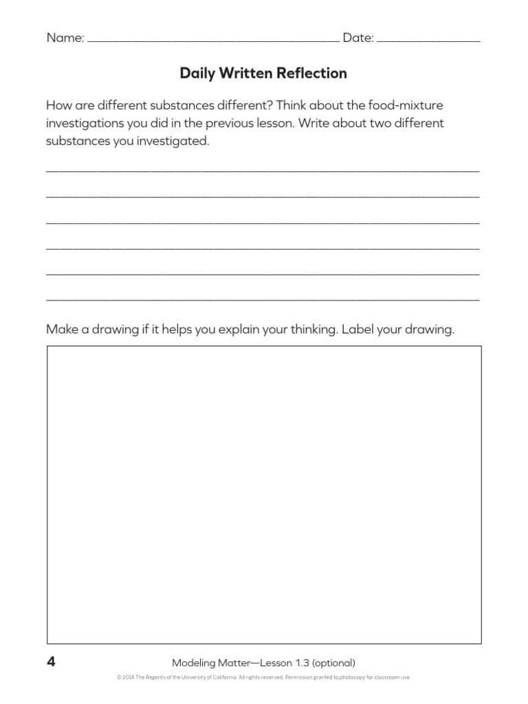 Modeling Matter Investigation Notebook, Pages 4-7 | PDF | Matter ...
