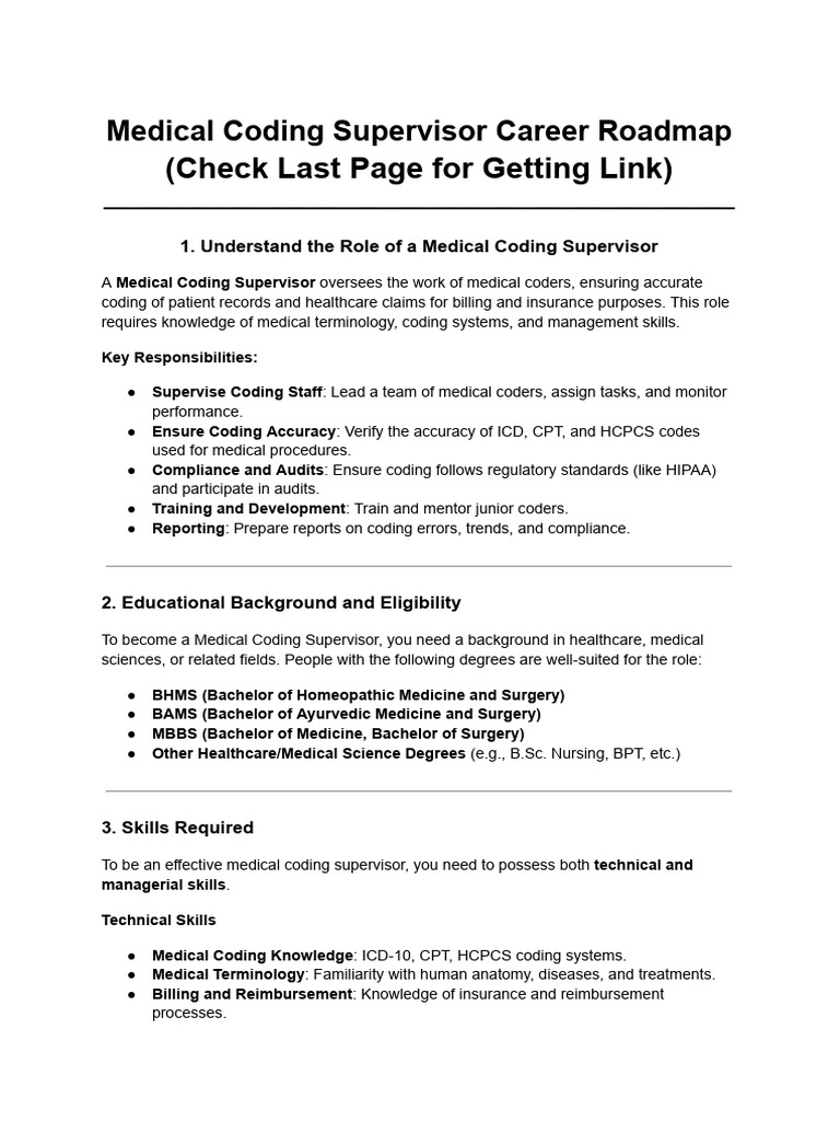 Medical Coding Supervisor Career Roadmap | PDF | Medicine | Regulatory ...