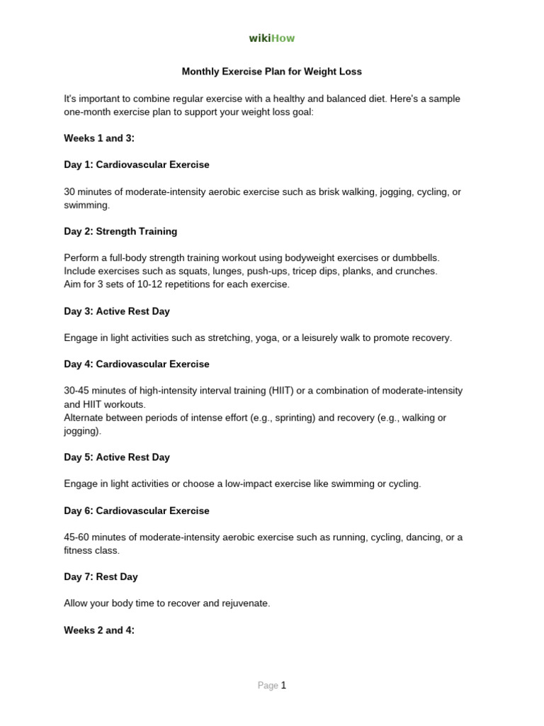 One-Month Weight Loss Exercise Plan | PDF | Strength Training | High ...