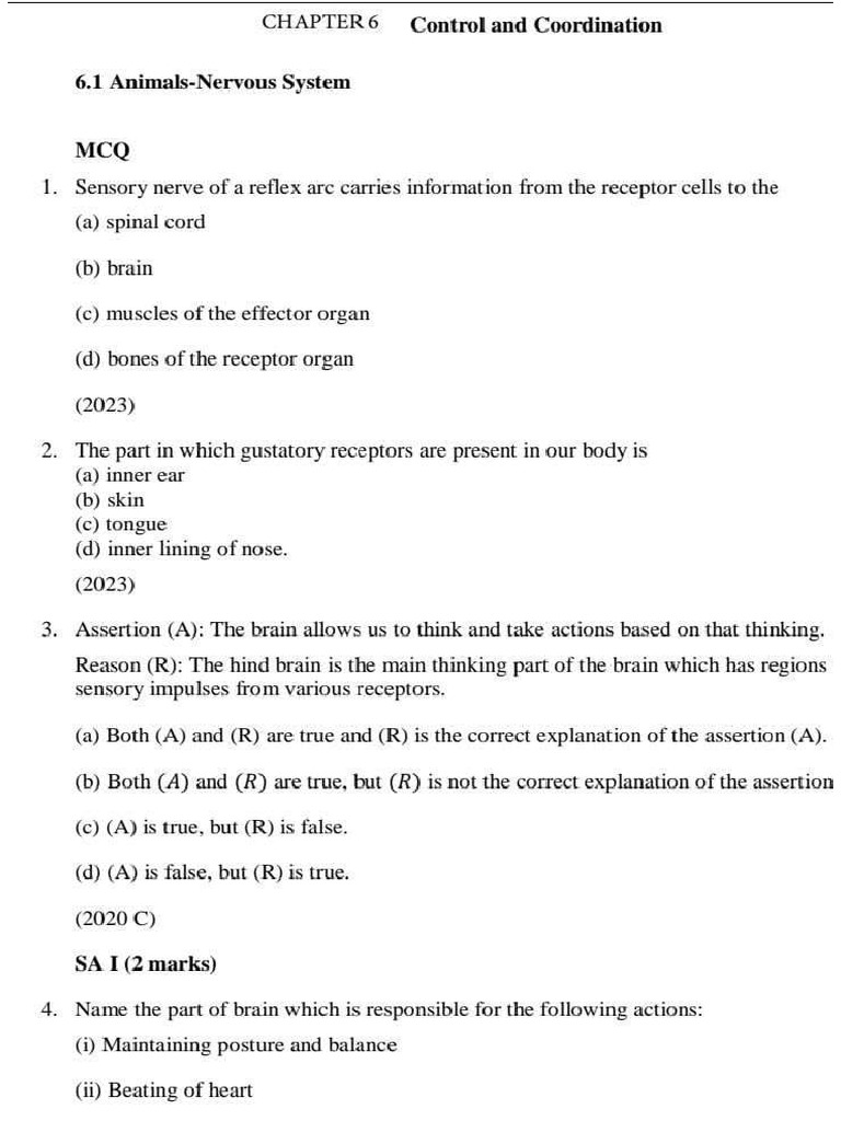PYQ Control and Coordination | PDF