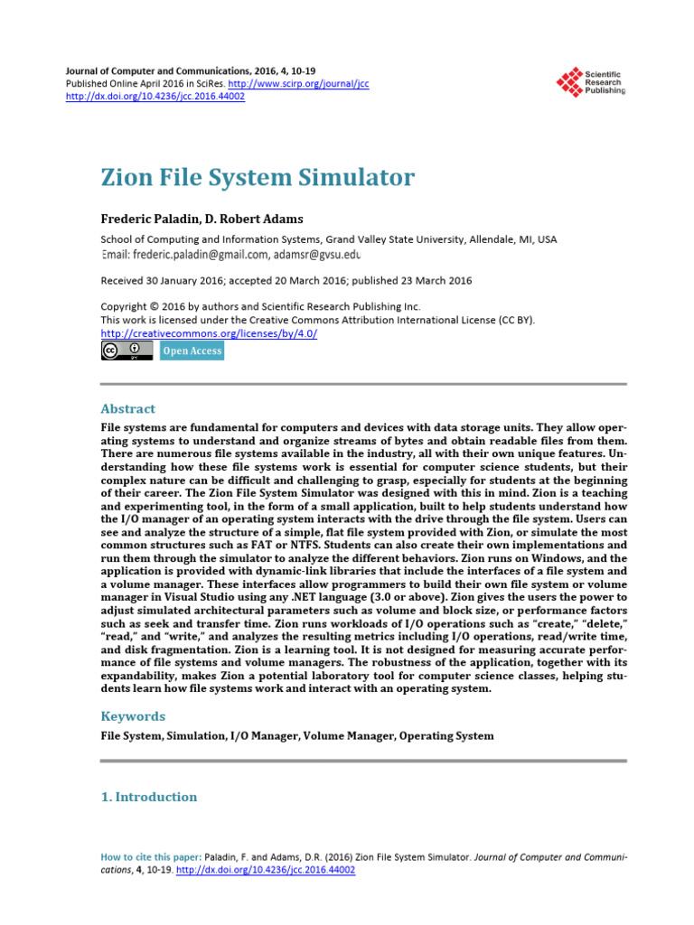 Zion_File_System_Simulator | PDF | File System | Computer File