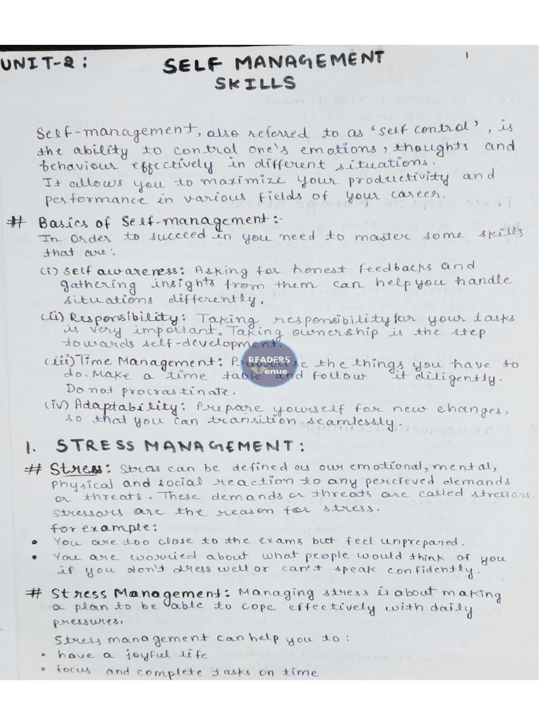 Self Management Skills Notes PDF Readers Venue | PDF