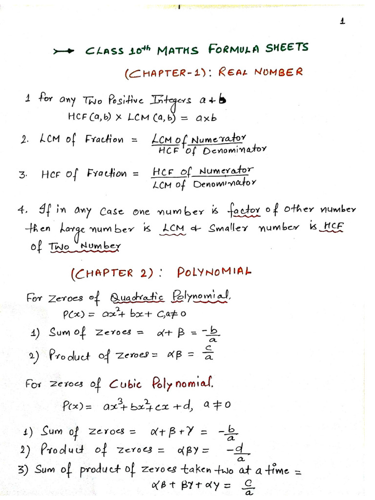 10th Maths Formula Sheets.pdf | PDF