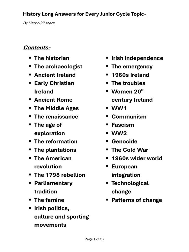 Junior Cycle History Study Guide | PDF | Unionism In Ireland | Irish ...