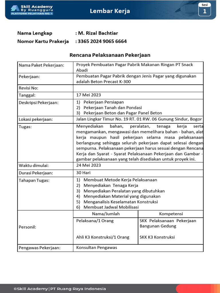 TPM 1 Membuat Rencana Pelaksanaan Pekerjaan - M. Rizal Bachtiar | PDF