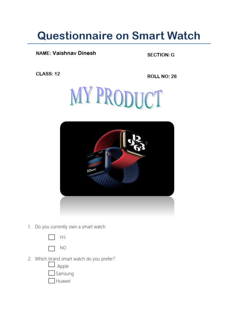 Questionnaire On Smart Watch 322 | PDF
