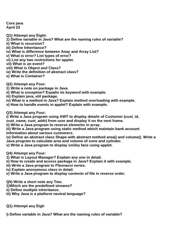 Core Java April 23 Pdf Class Computer Programming Method Computer Programming