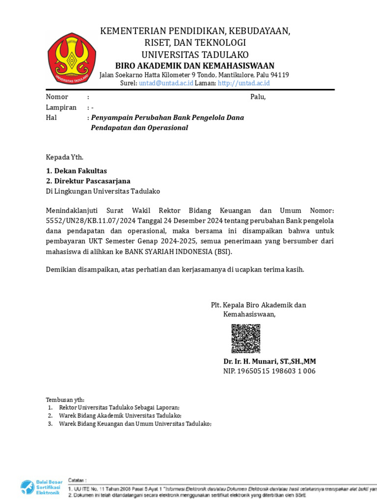 Surat edaran pembayaran UKT | PDF